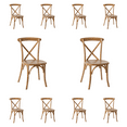 10 PACK Bistro Style Cross Back Light Brown Wood Stackable Dining Chair ...