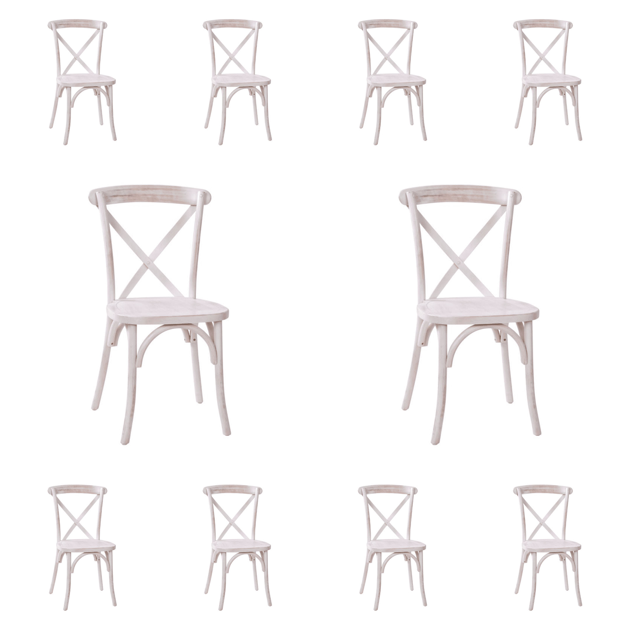10 PACK Bistro Style Cross Back Lime Wash Wood Stackable Dining Chair ...