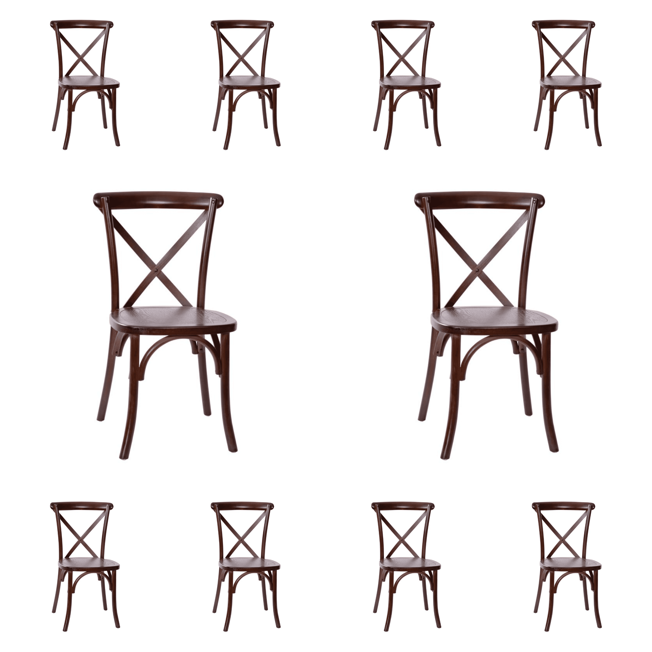 10 PACK Bistro Style Cross Back Walnut Wood Stackable Dining Chair - X ...