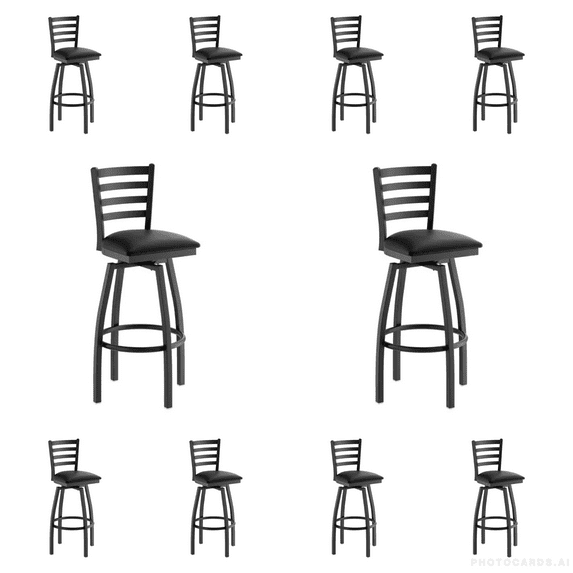 (10 PACK) Black Ladder Back Swivel Metal Restaurant Barstool with Black ...