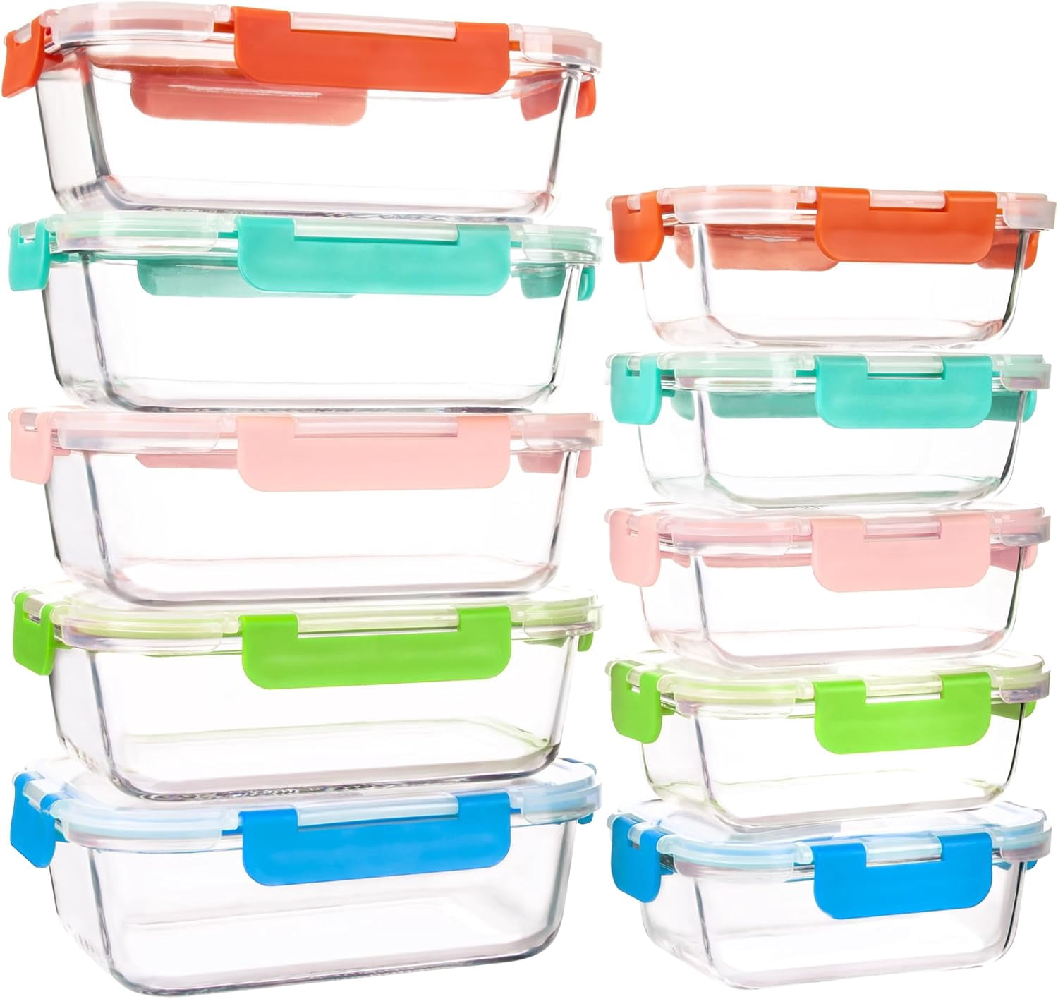 10 PACK Glass Food Storage Containers with Leak Proof Lids, Glass ...