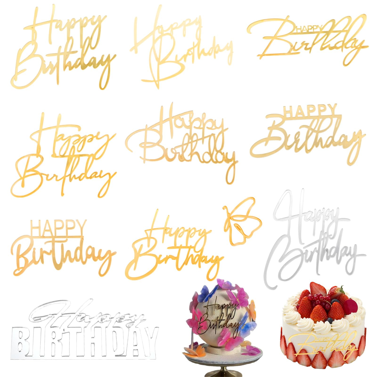 10 PACK Happy Birthday BDF32 Cake Toppers, Side Mirror Acrylic Cake ...