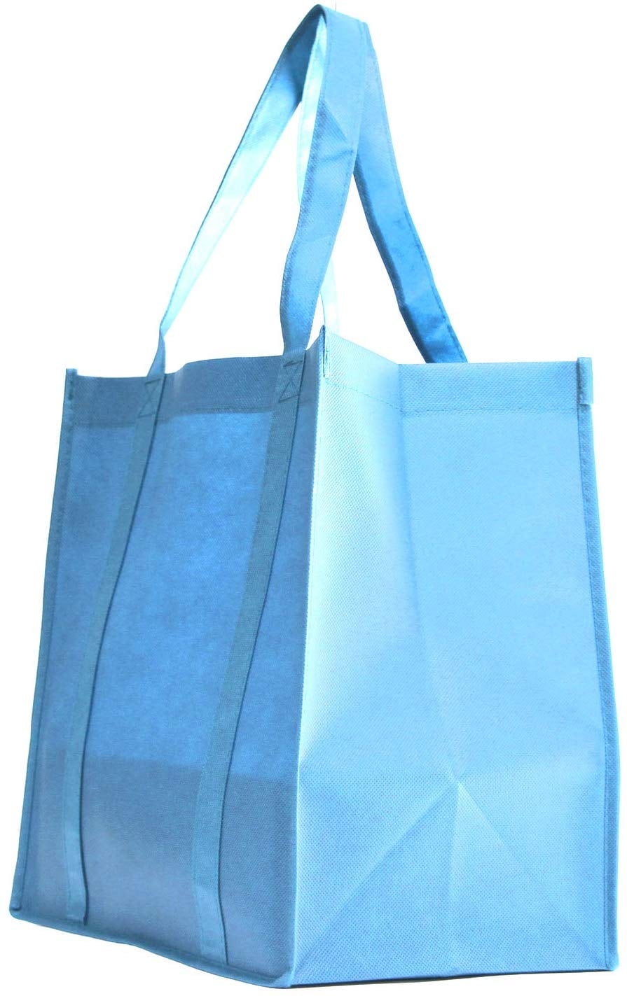 10 PACK Heavy Duty Grocery Tote Bag, Light Blue Large & Super Strong ...