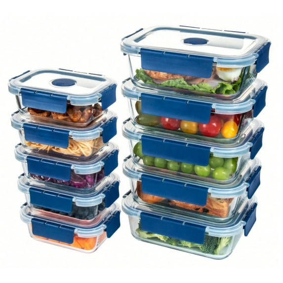 [10-PACK] High Borosilicate Glass Meal Prep Containers With Steam Vent, Food Storage Containers ...