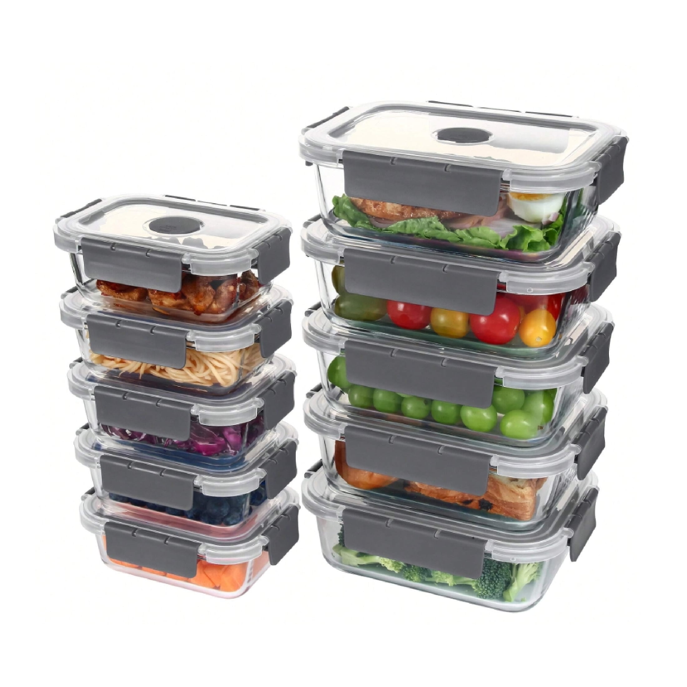 [10-PACK] High Borosilicate Glass Meal Prep Containers With Steam Vent, Food Storage Containers ...