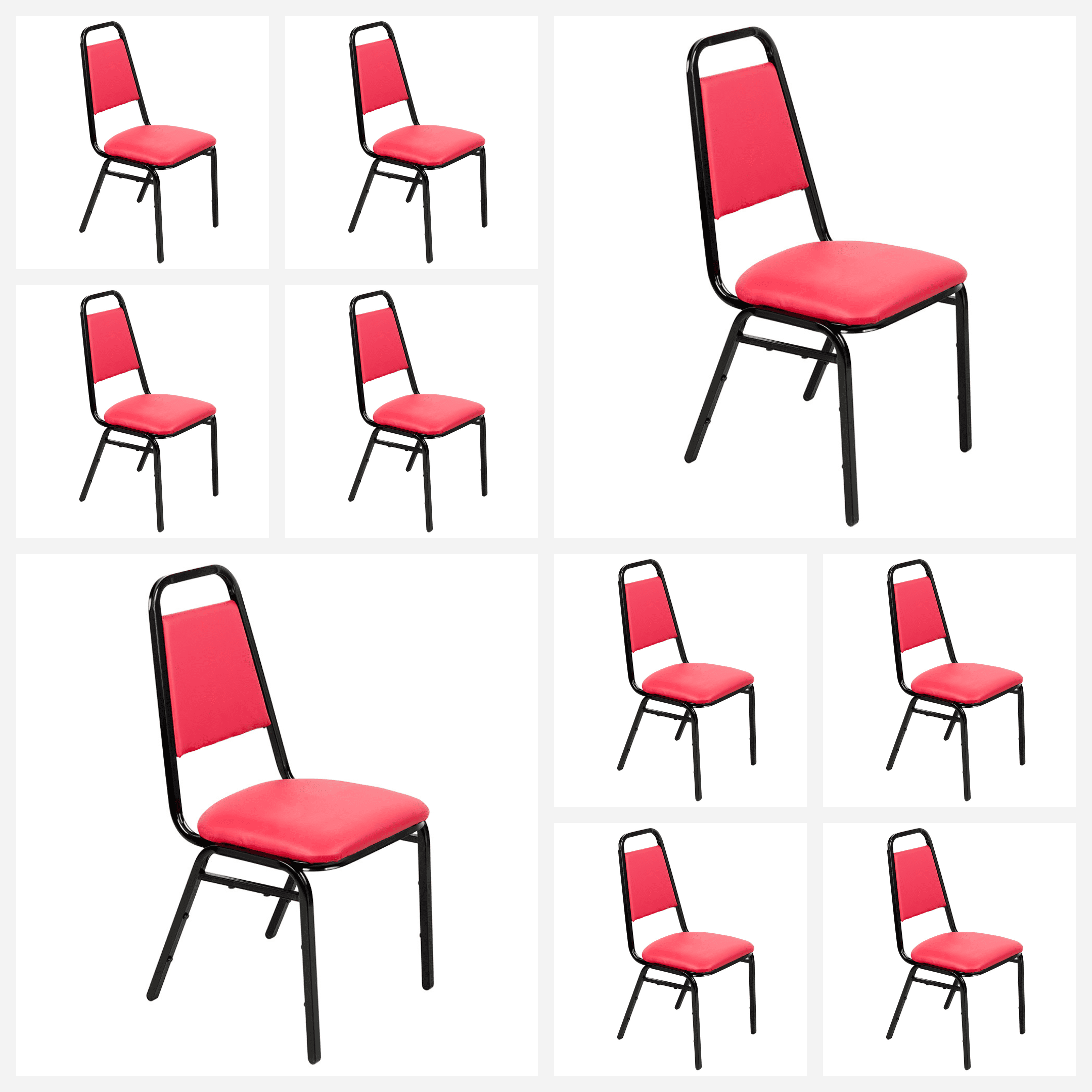 (10 PACK) Trapezoidal Back Banquet Dining Chair with Red Vinyl ...