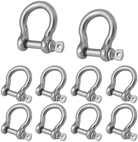 10-PC 3/8" Clevis Shackle Set - M10 stainless steel pin bow shackles ...