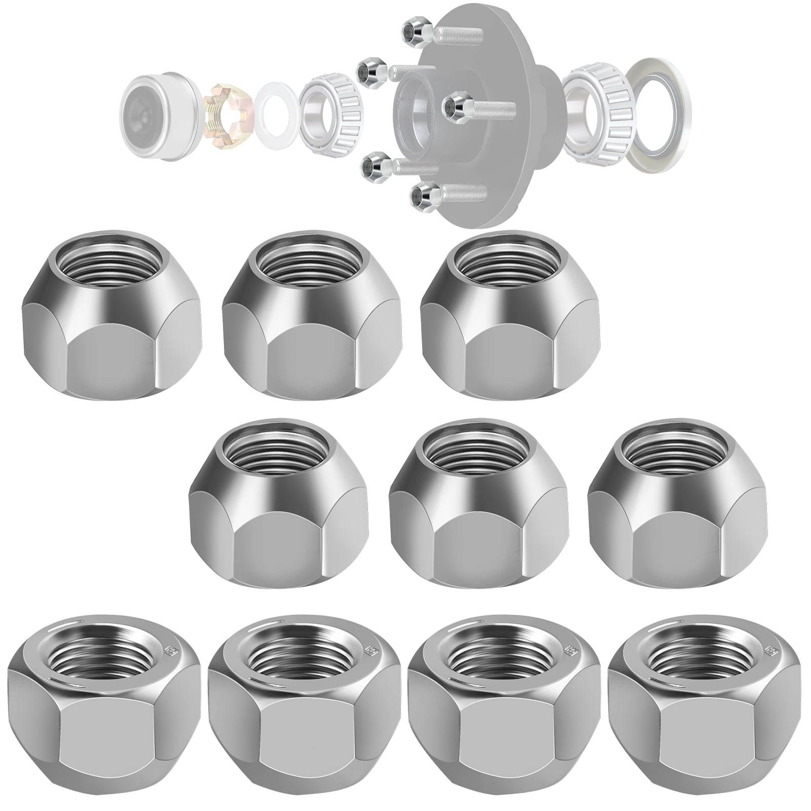 10 PCS 1/2-20" Trailer Wheel 509 Lug Nuts，Galvanized Trailer Lug Nuts fit for 1/2" Wheel Lug ...