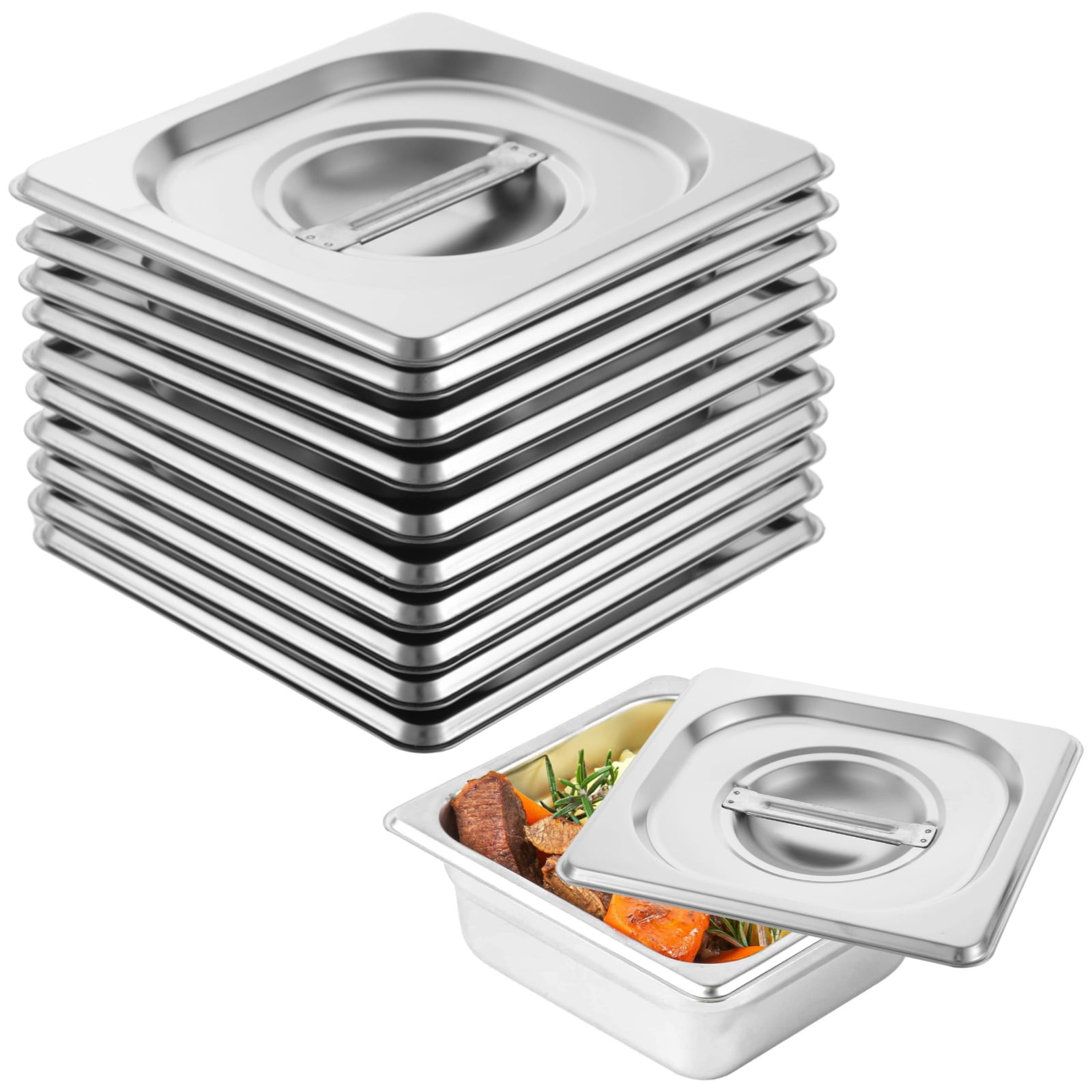 10 PCS 1/6 Steam Table Pan Lids, Stainless Steel Steam Table Pan ...