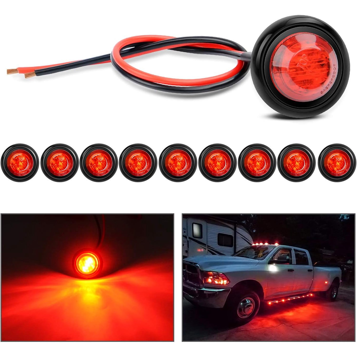 10 PCS 3/4 Inch Round LED Clearance Light LED Front Rear Side Marker ...