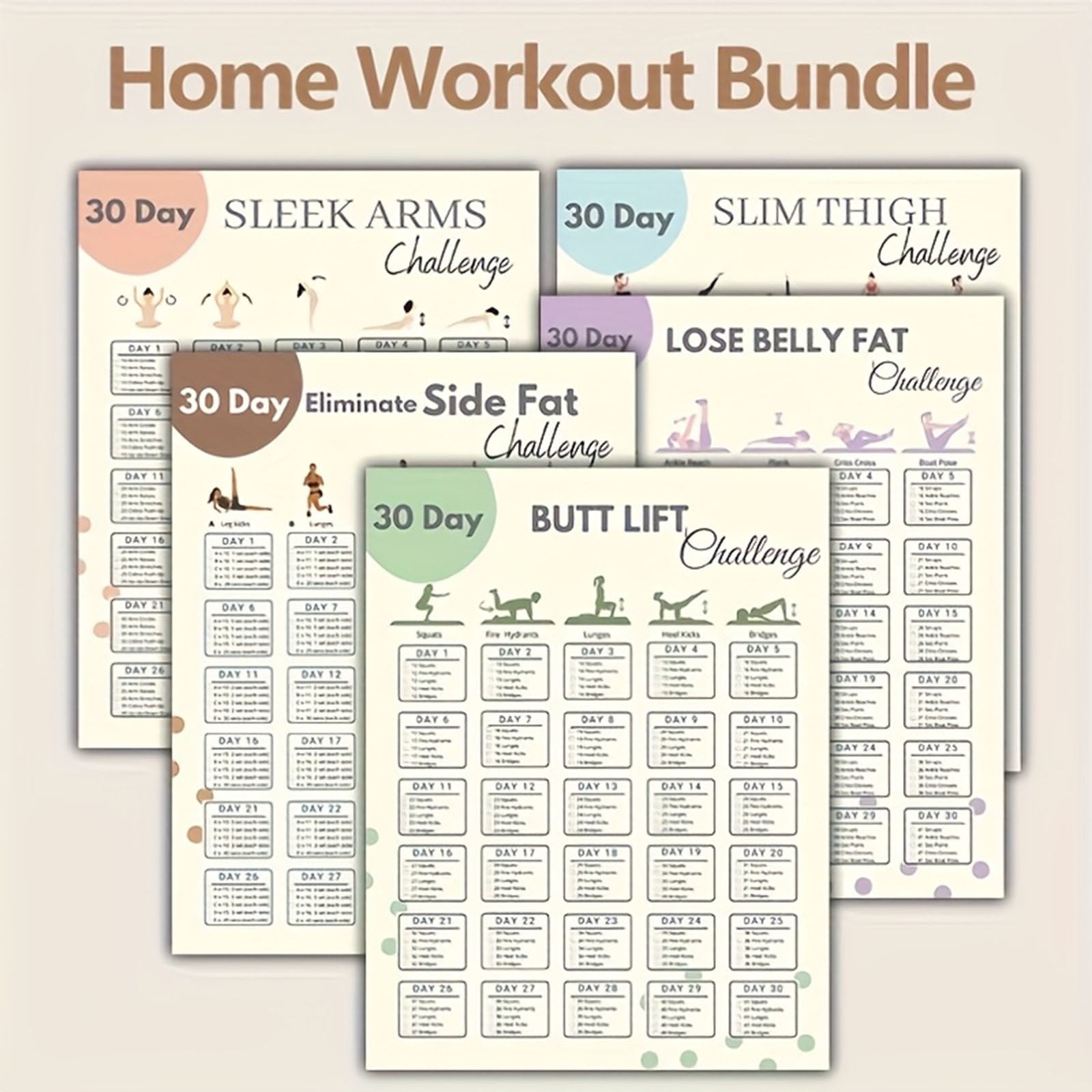 10 PCS 30-Day Home Workout Challenge Poster Set, Fitness Plan, Suitable ...
