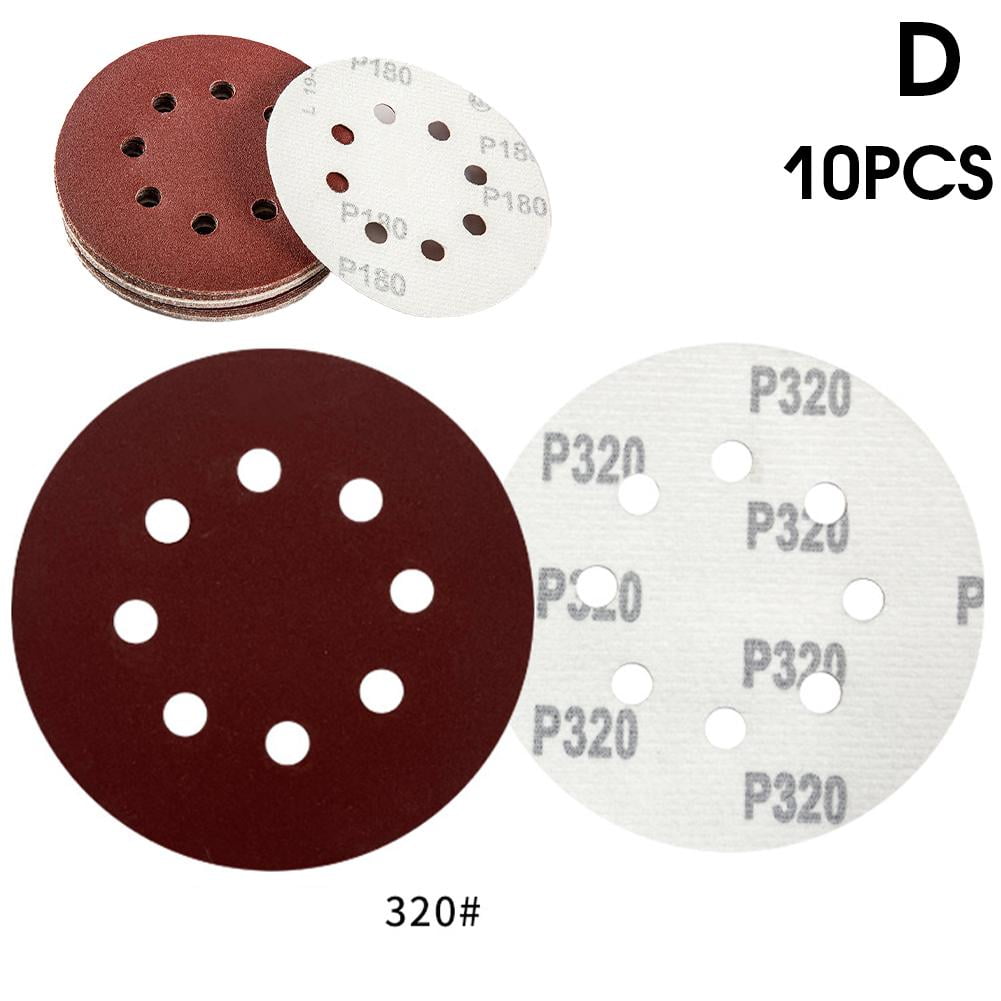 10 PCS 5 Inch 8-Hole Hook and Loop Sanding Discs Sandpaper Red Round ...