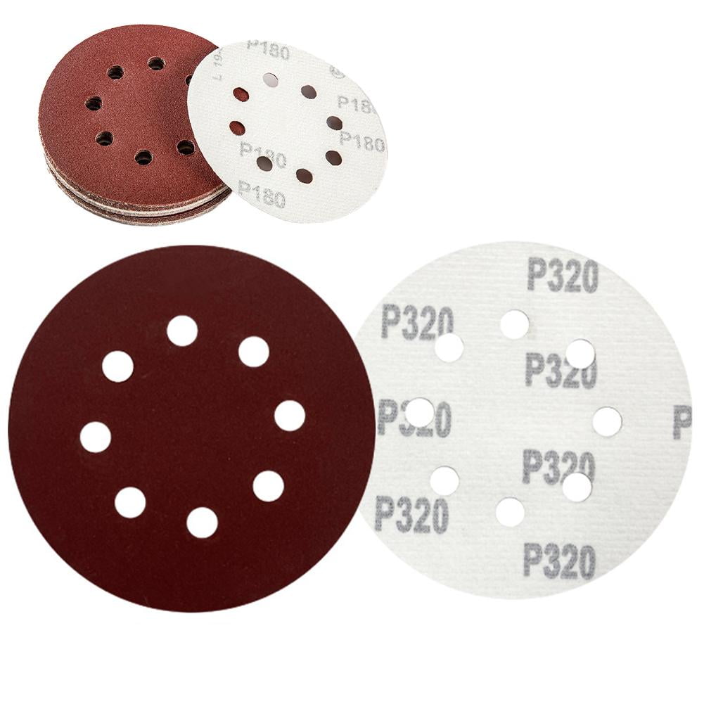 10 PCS 5 Inch 8-Hole Hook and Loop Sanding Discs Sandpaper Red Round ...