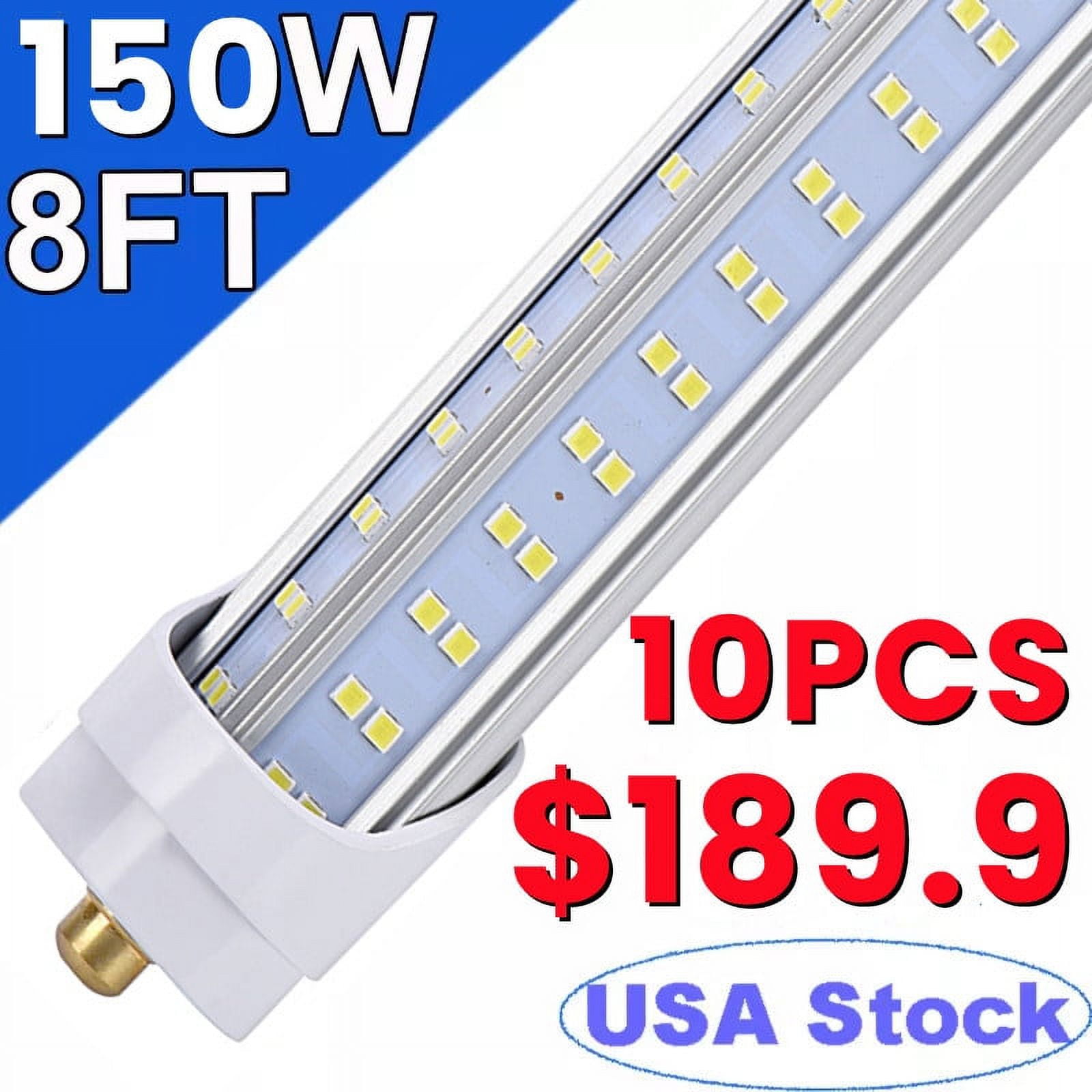 10 PCS 8 Foot LED Bulbs, 150W 18800lm 6000K, Super Bright, T8 T10 T12 ...