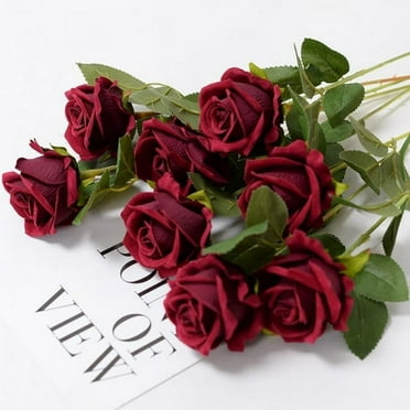 12 Pack Artificial Red Roses Flowers Silk Realistic Blossom Roses ...