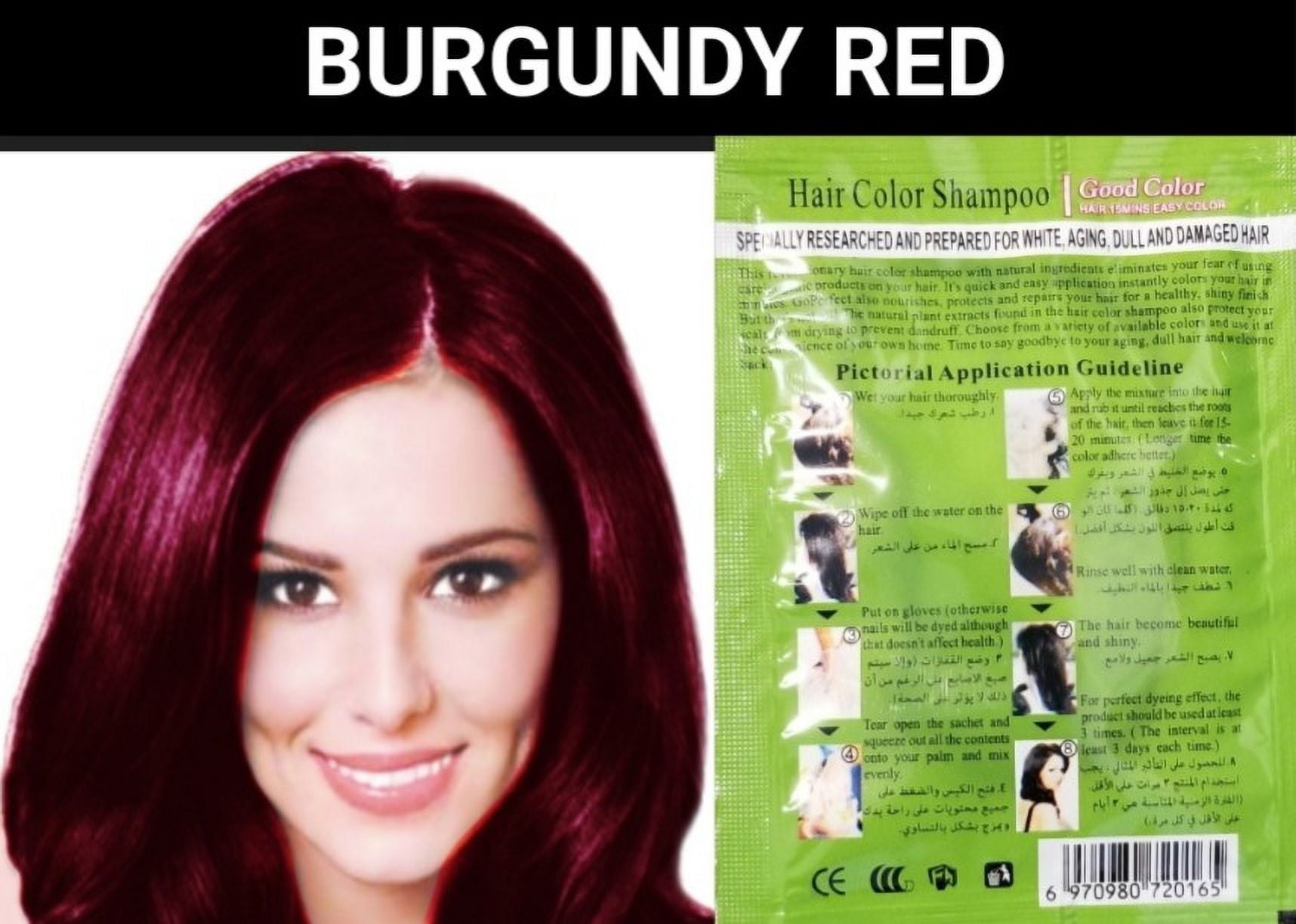10 PCS-BURGUNDY RED HERBAL HAIR DYE SHAMPOO-COLOR GRAY AND WHITE HAIR ...