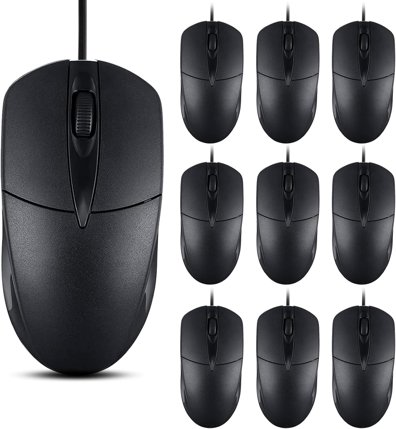 10 PCS Black Wired Computer Mouse Bulk USB 1000 DPI 3 Button Corded ...