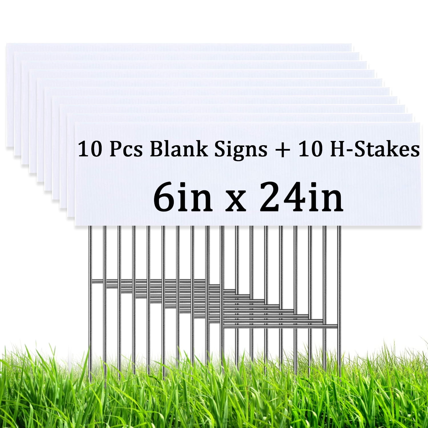 10 PCS Blank Yard Signs with H Metal Stakes, 6 x 24in Corrugated ...