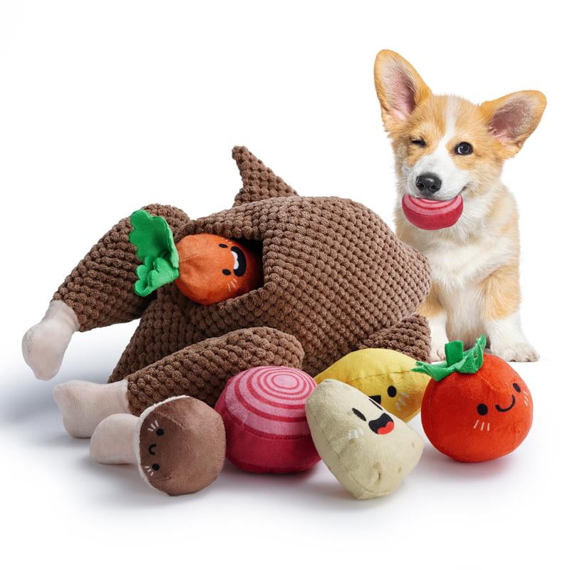 10 PCS Bread Dog Toy Set with a Grocery Bag, Cute Crinkle Squeaky Plush ...