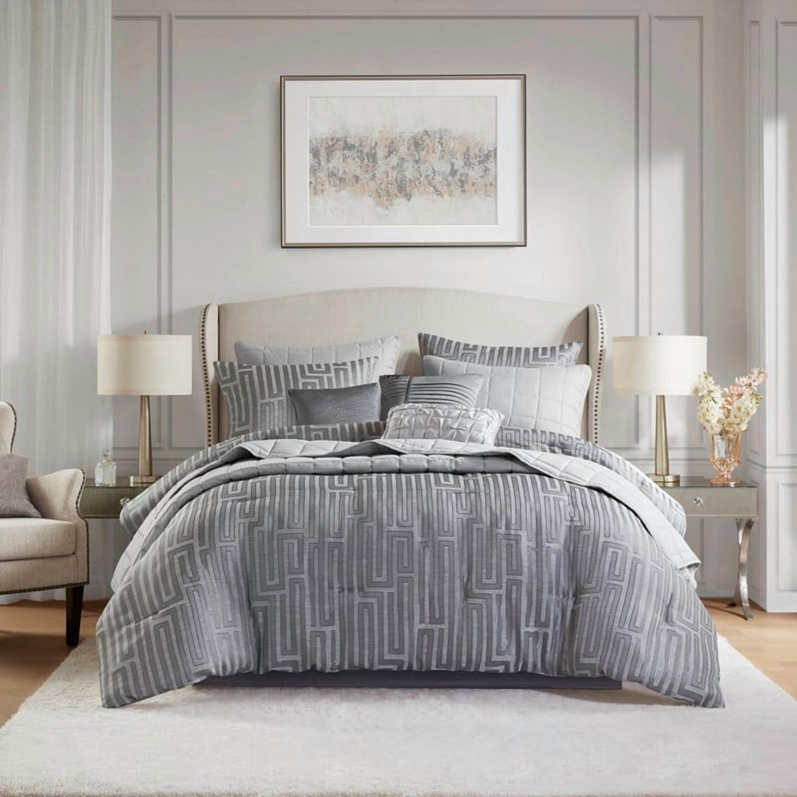 10 PCS Cal King Luxury Jacquard Comforter Set Grey - Walmart.com