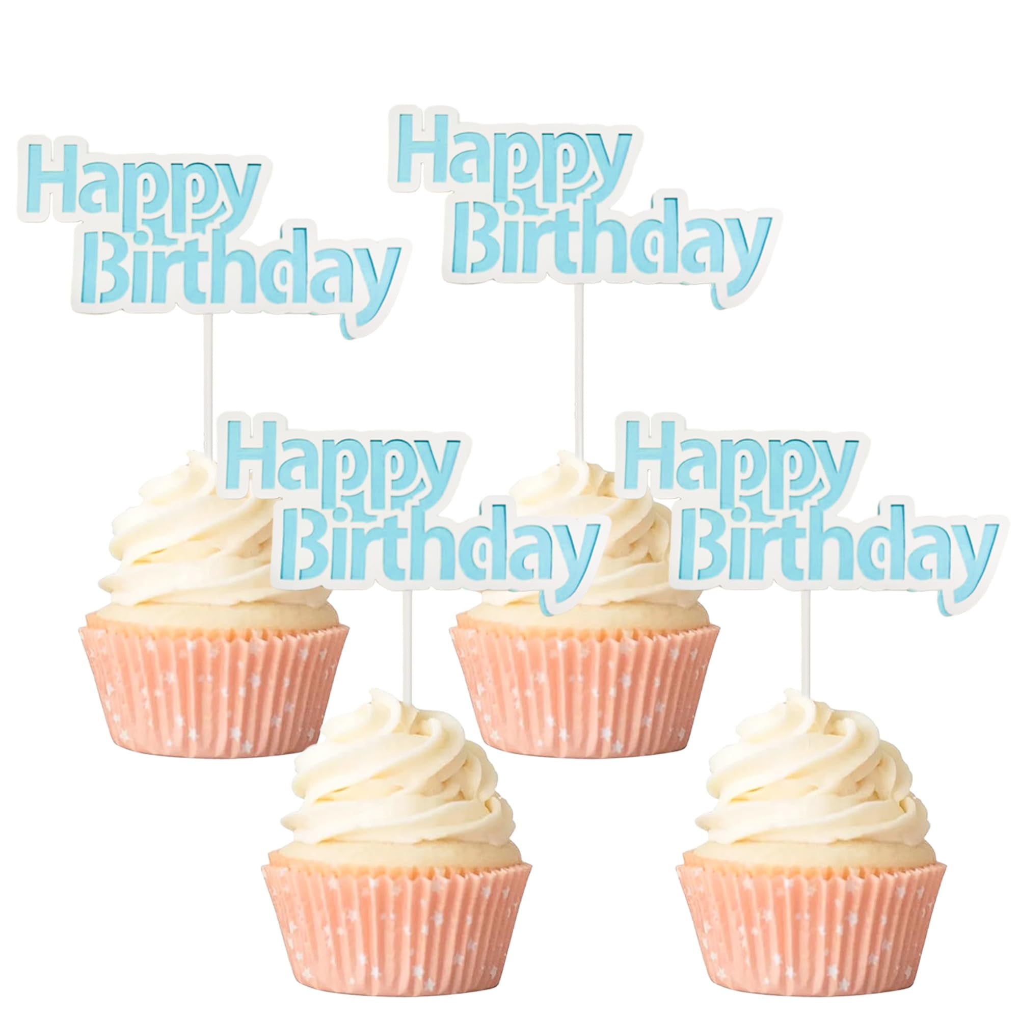 10 PCS Candy TWE5 Colored Cardboard Cake Toppers, Blue Happy Birthday ...