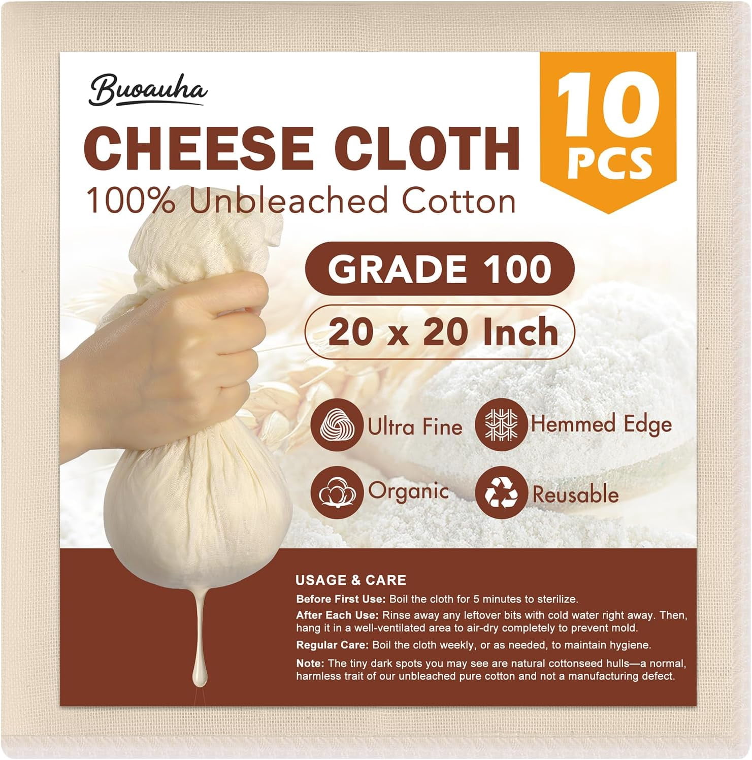 10 PCS Cheesecloth, 20x20 Inch – 100% Unbleached Cotton, Reusable ...