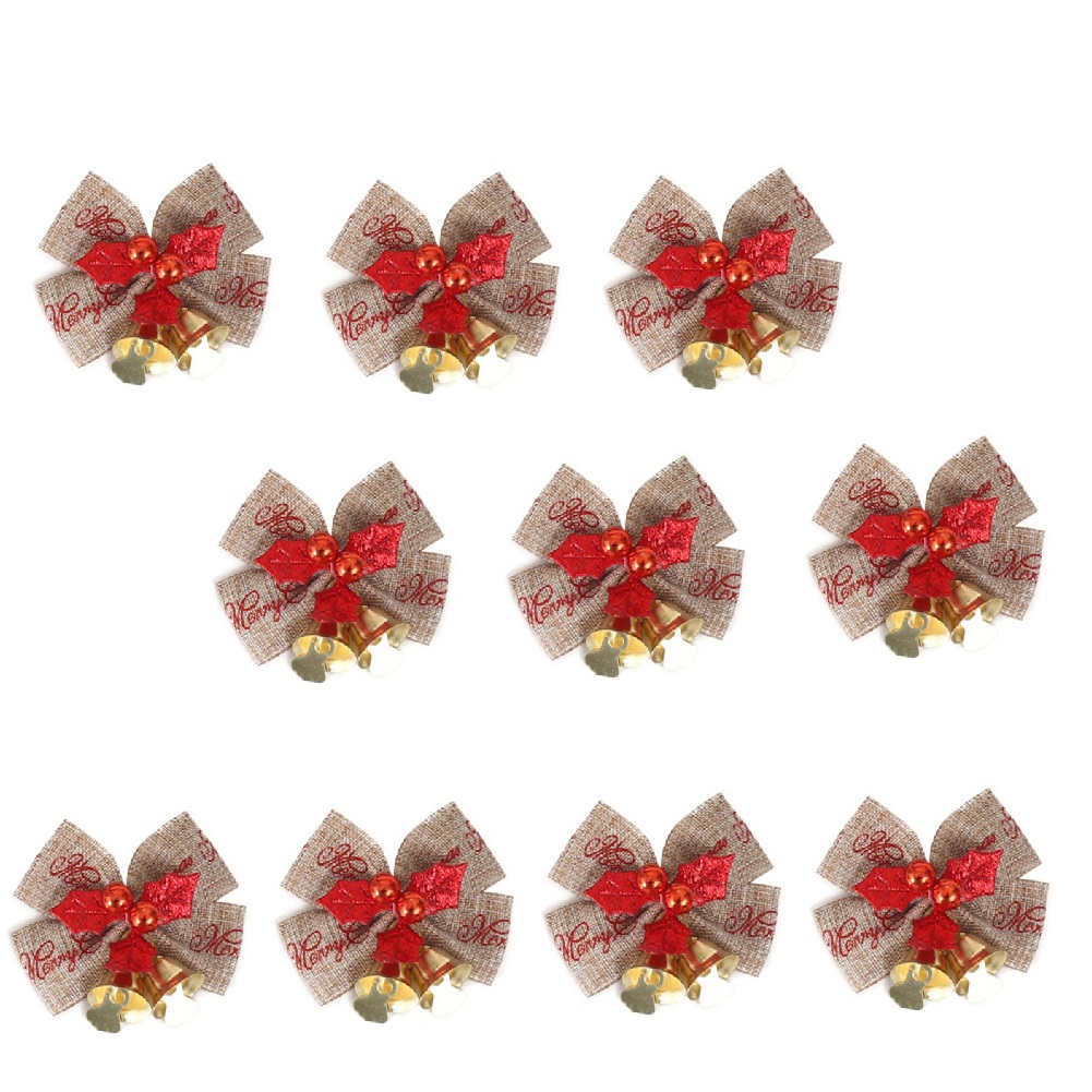 10 PCS Christmas Bow with Bells Xmas Mini Bowknot Craft Gift Ornament ...