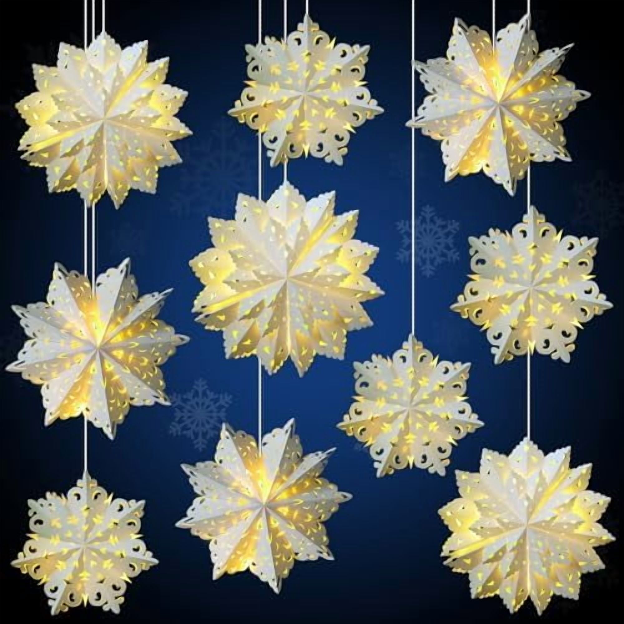 10 PCS Christmas Snowflake Paper Lantern Xmas Paper Star Lantern 13 LED ...