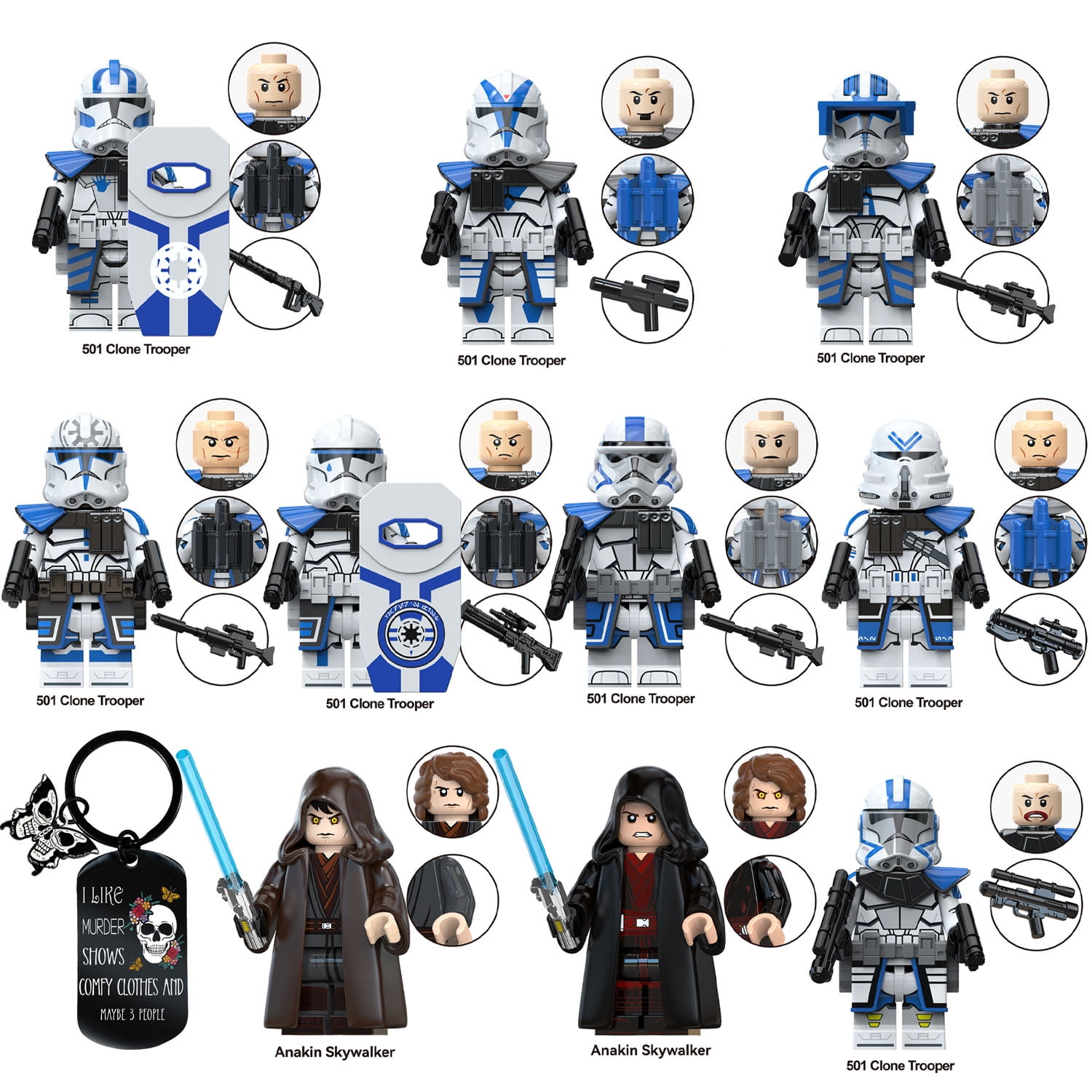 10 PCS Clone Wars 501st Clone Troopers Anakin Skywalker Minifigures ...