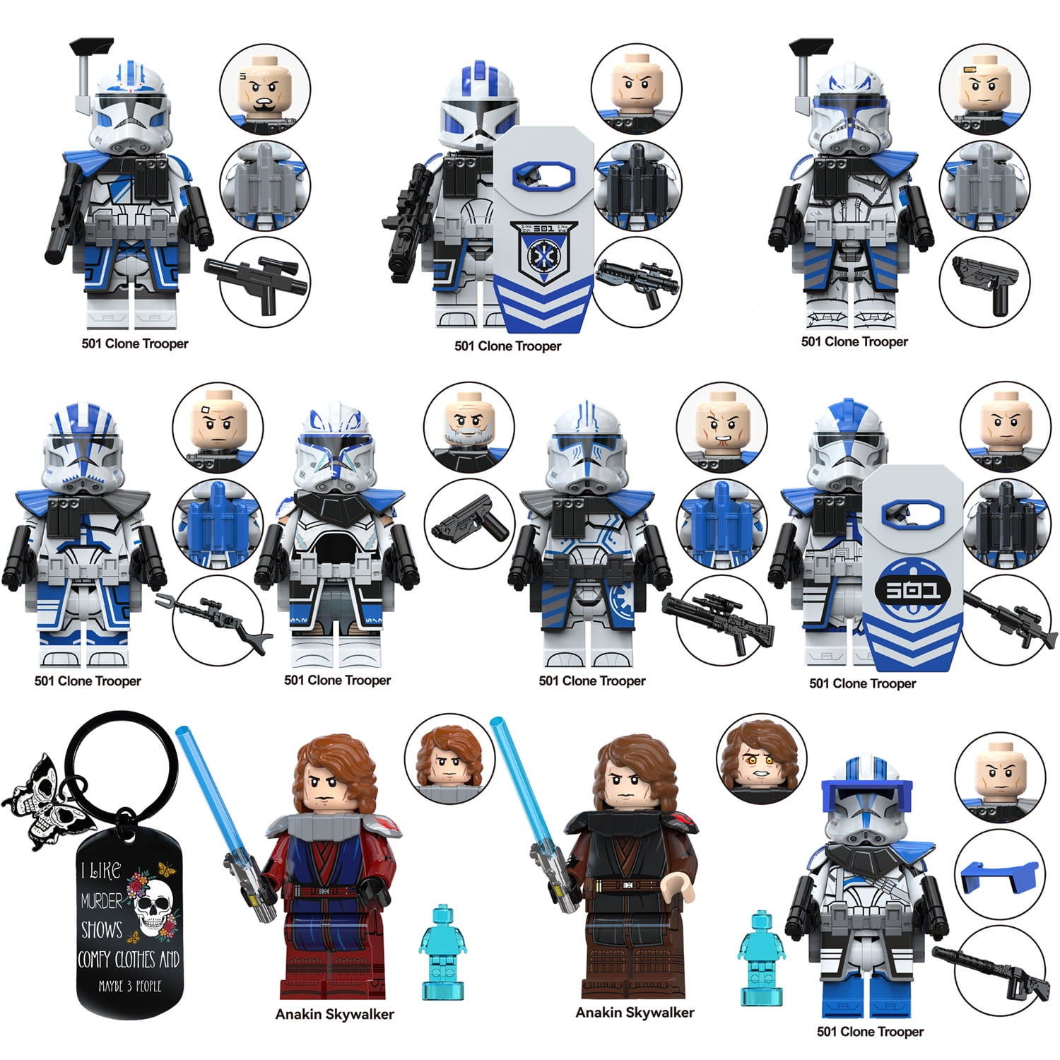 10 PCS Clone Wars 501st Clone Troopers Anakin Skywalker Minifigures ...