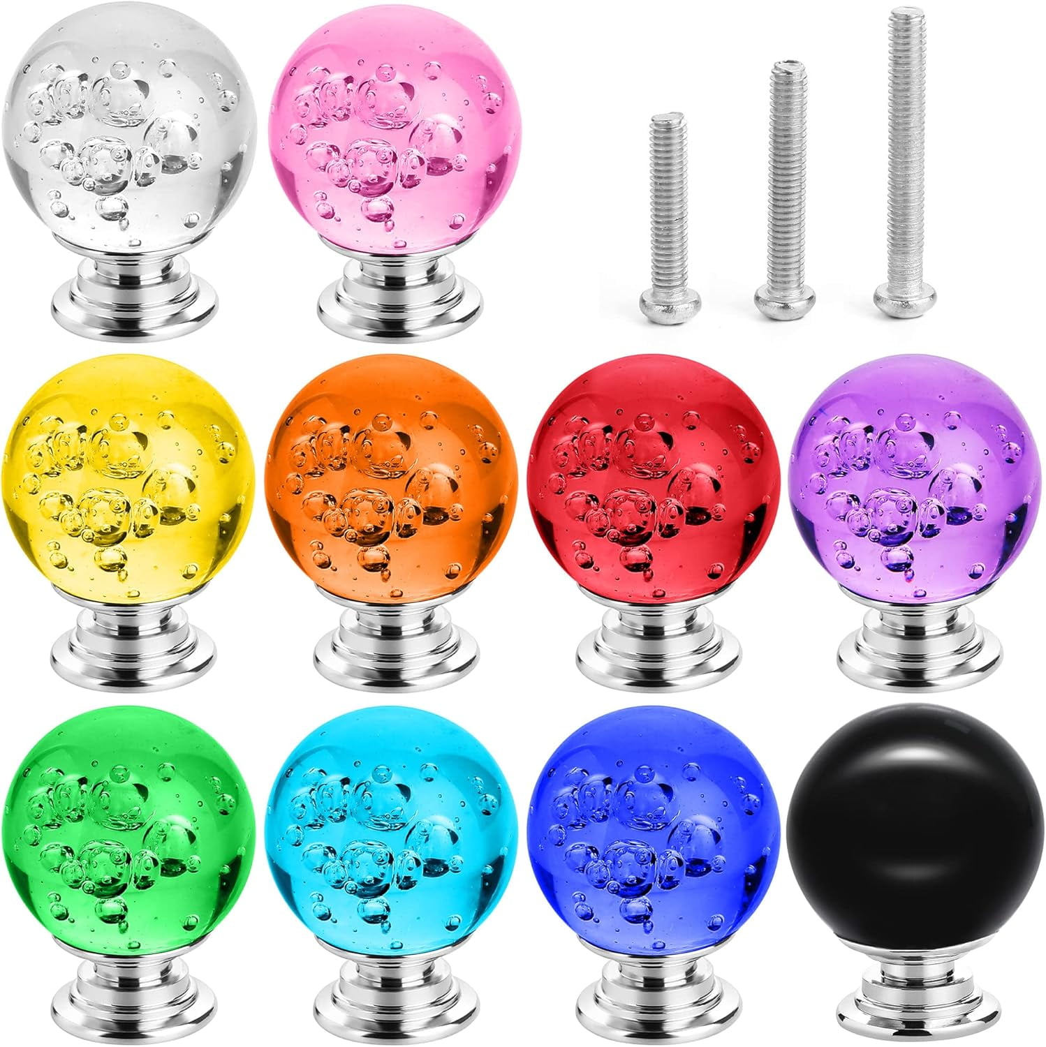 10 PCS Colorful Cabinet Knobs Round Glass Bubbles Knobs 30mm Smooth ...