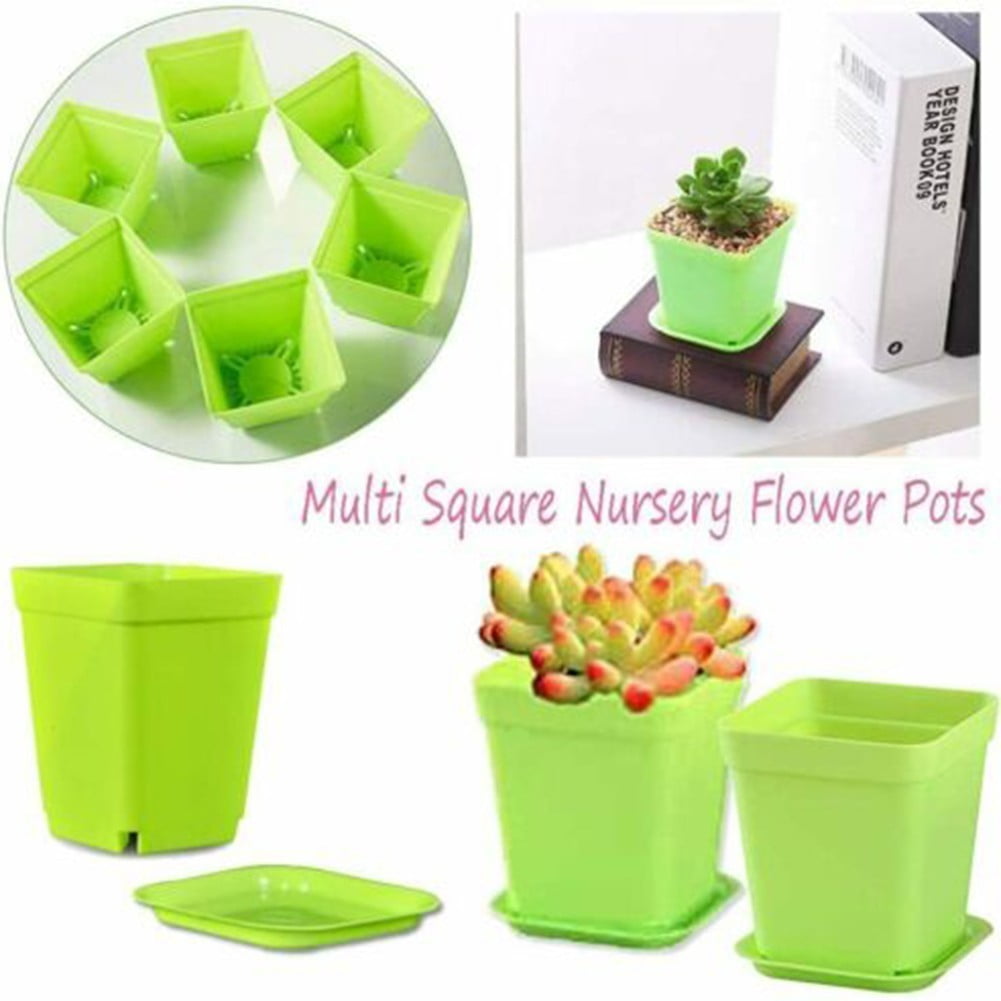 10 PCS Colorful Multi Square Nursery Flower Pots,Plastic Plant Pot with ...