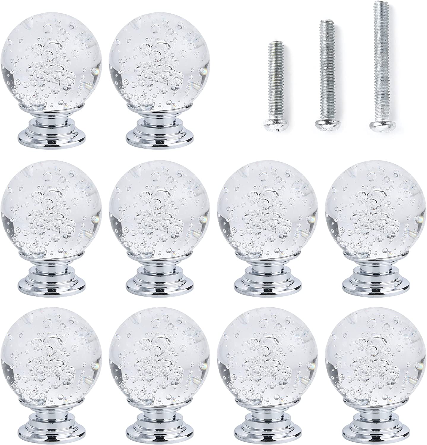 10 PCS Crystal Cabinet Knobs Round Glass Bubbles Knobs Smooth Drawer Pulls Handle for Home ...