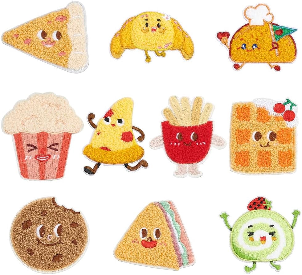 10 PCS Cute Food Embroidered Patches Cloth Self Adhesive Food Shape ...