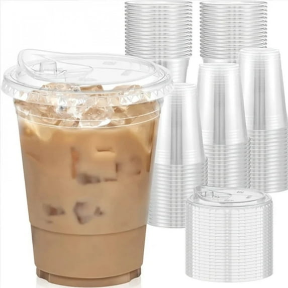 10 PCS,Disposable Coffee Cups - Direct Drink Lid, Leak-Proof PET, for ...