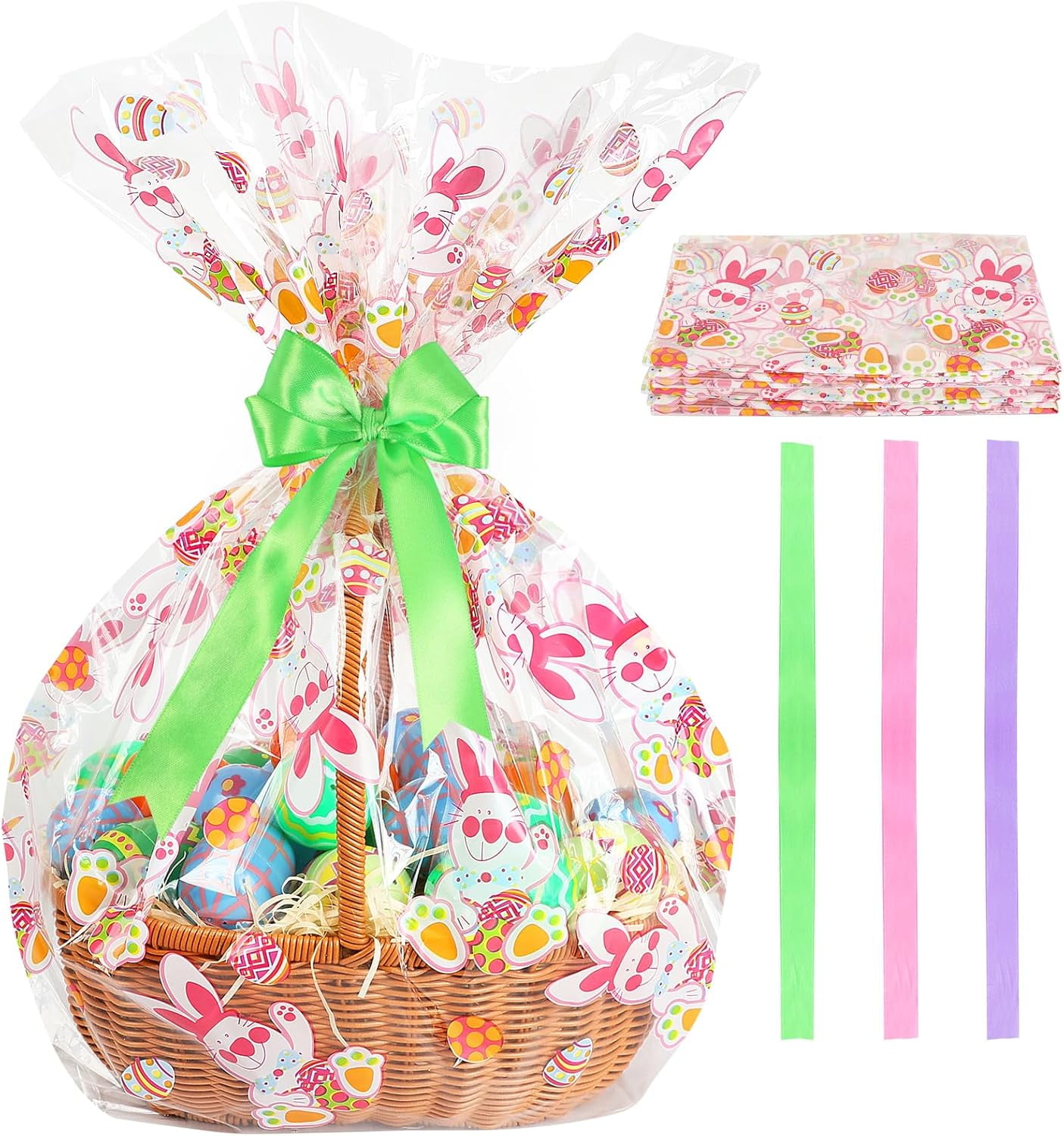 10 PCS Easter Basket Bags Flat Bottom 25.6x23.6x6.3 Inches, Large Clear ...