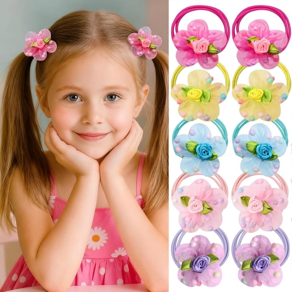 10 PCS Flower Hair Ties for Girls, Toddler Hair Tie Elastic Scrunchies ...