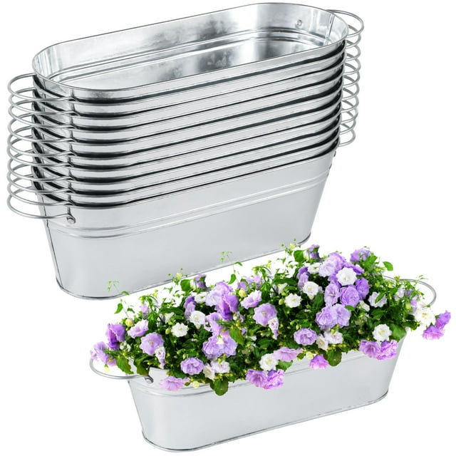 10 PCS Galvanized Oval Planters, Rustic Metal Planter with Handles ...