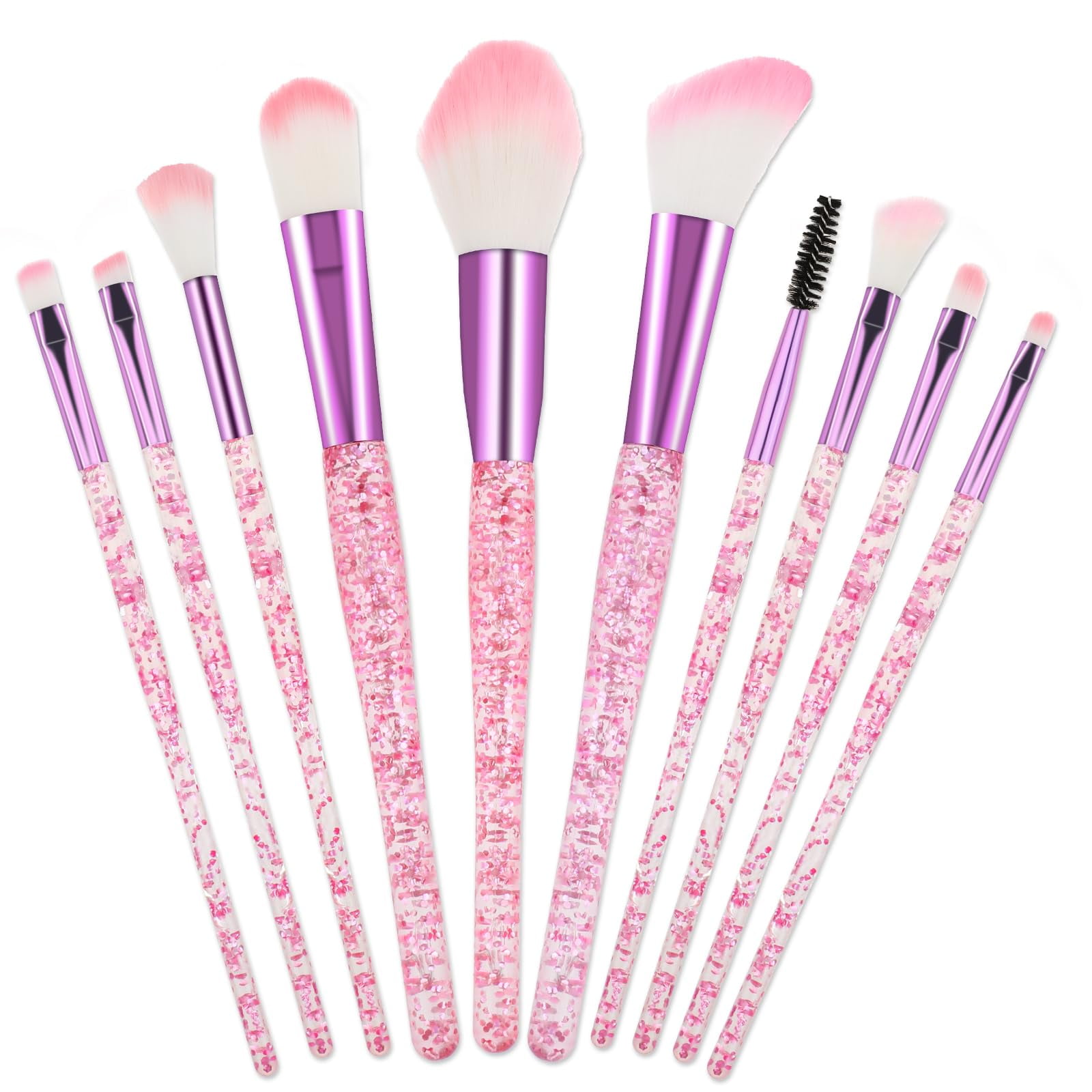 10 PCS Glitter Crystal OIF8 Makeup Brush Set Pink Makeup Brushes Cute ...
