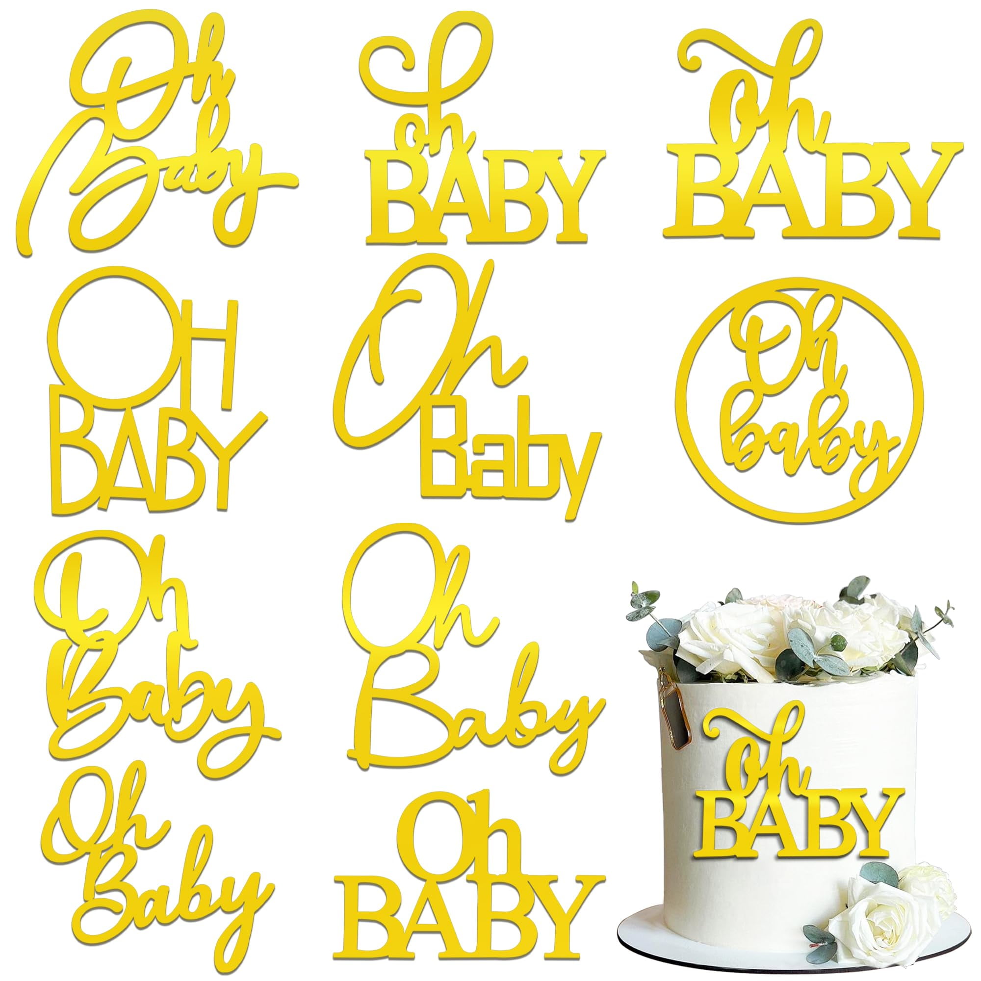 10 PCS Gold Oh OLF24 Baby Cake Topper Cake Topper Side Cake Decorations ...