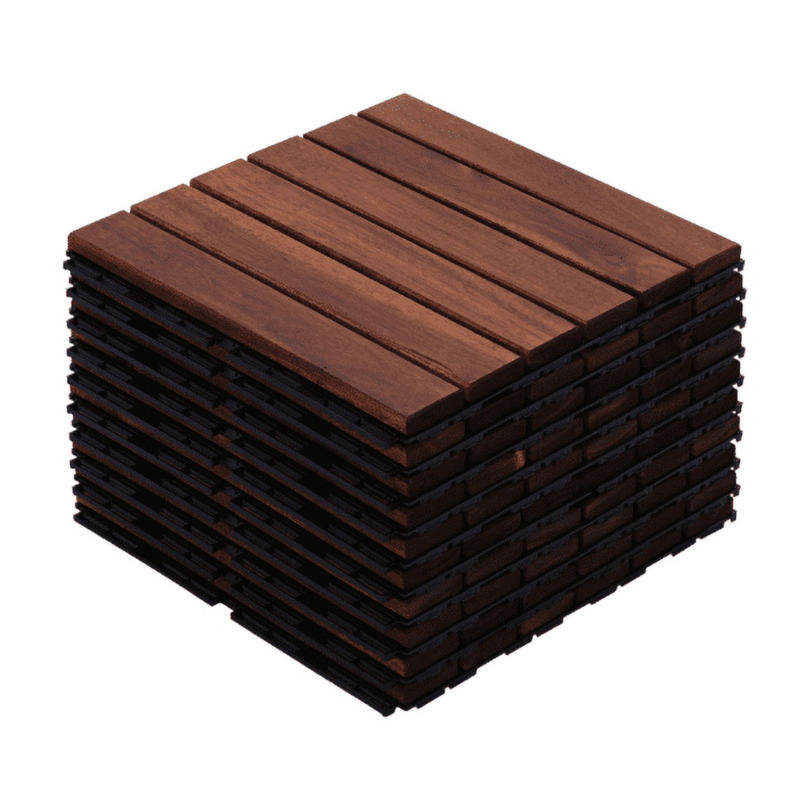 10 PCS Interlocking Deck Tiles Striped Pattern, 12" x 12" Square Acacia ...