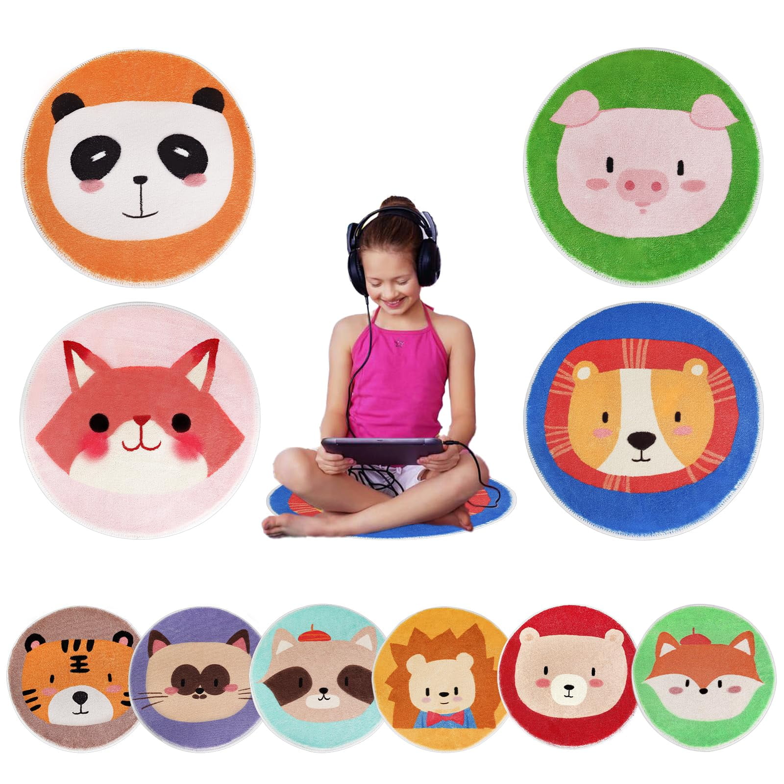 10 PCS Kids Carpet Circle Seats 16" Kids Round Animals Floor Cushions ...