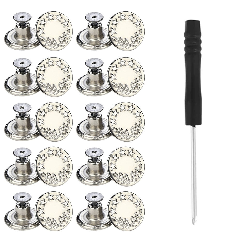 10 PCS Metal Jeans Buttons 17mm Replacement No-Sew Screw Button Repair ...