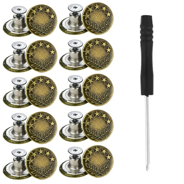 10 PCS Metal Jeans Buttons 17mm Replacement No-Sew Screw Button Repair ...