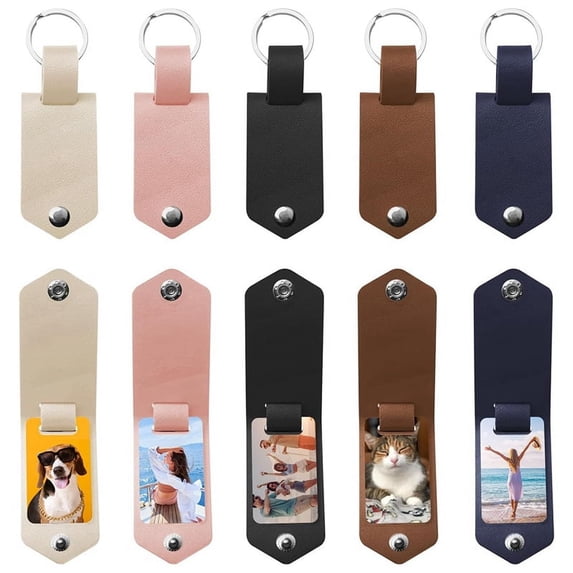 10 PCS Metal Sublimation Blank Keychains with Leather Cover, PU Leather ...