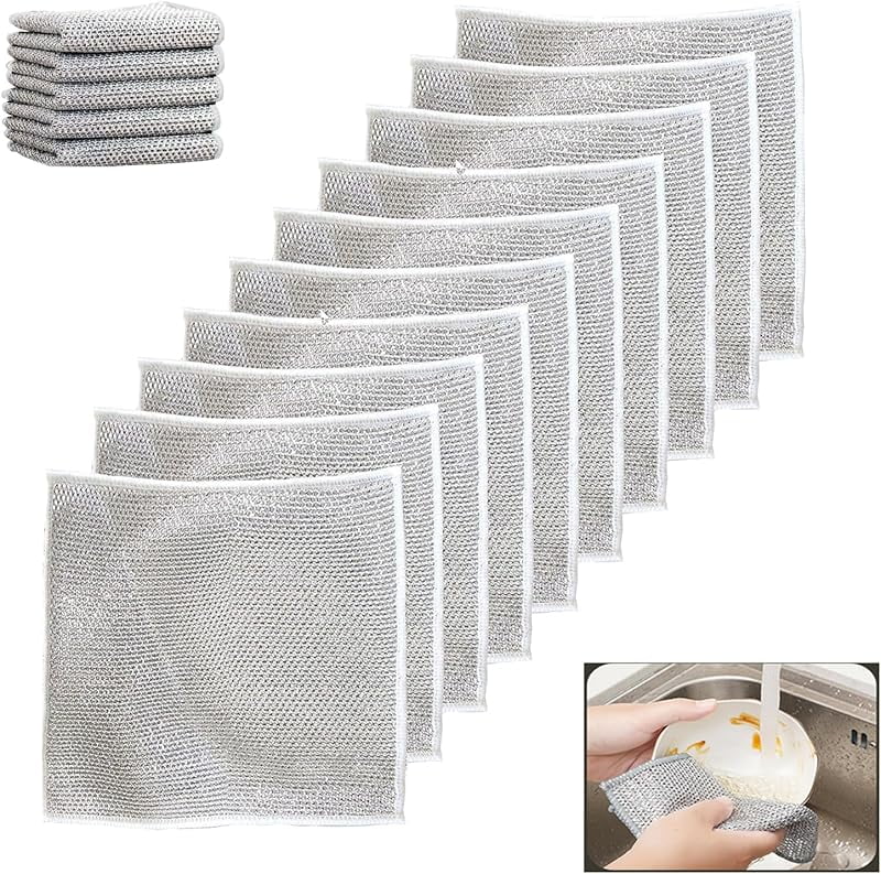 10 PCS Multipurpose Wire Dishwashing Rag for Wet and Dry,Non-Scratch ...