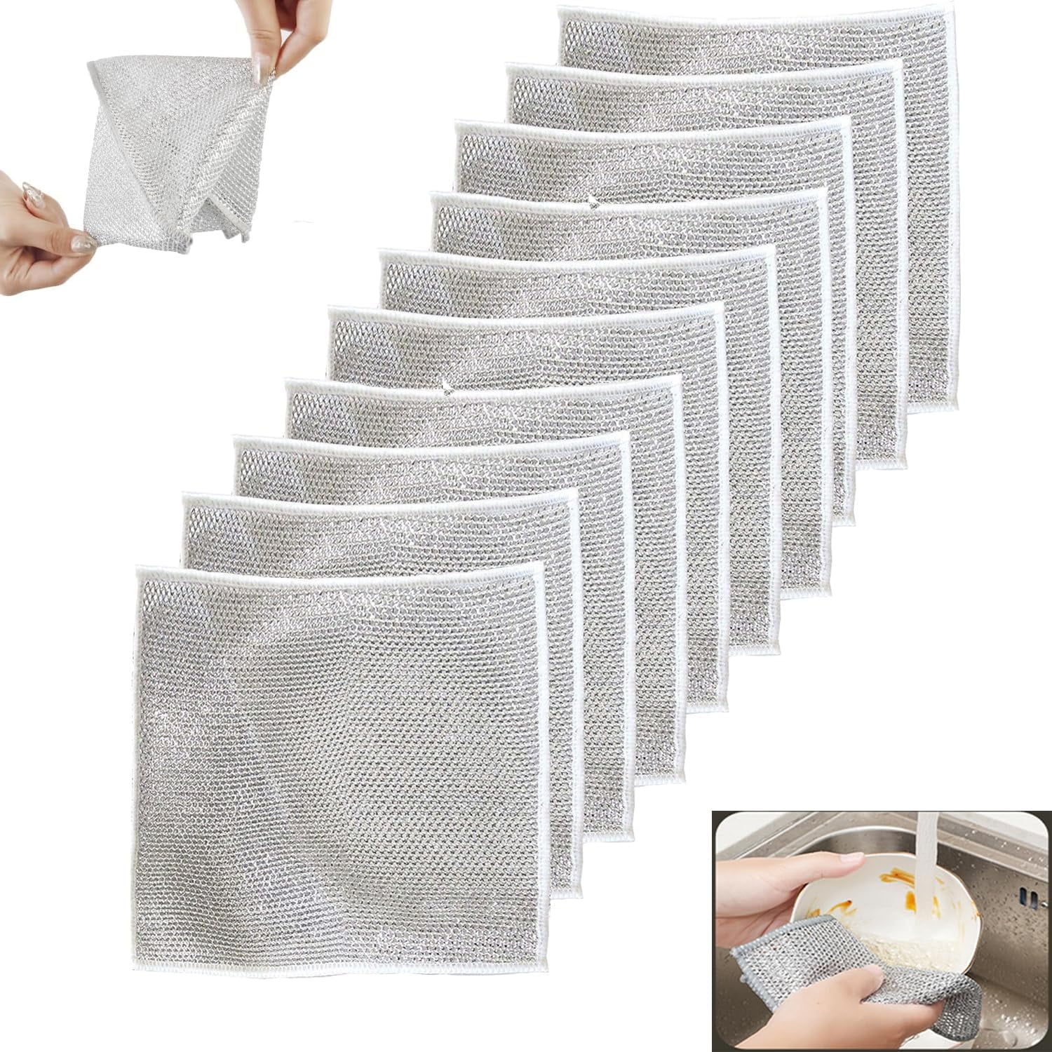 10 PCS Multipurpose Wire Dishwashing Rag for Wet and Dry,Non-Scratch ...