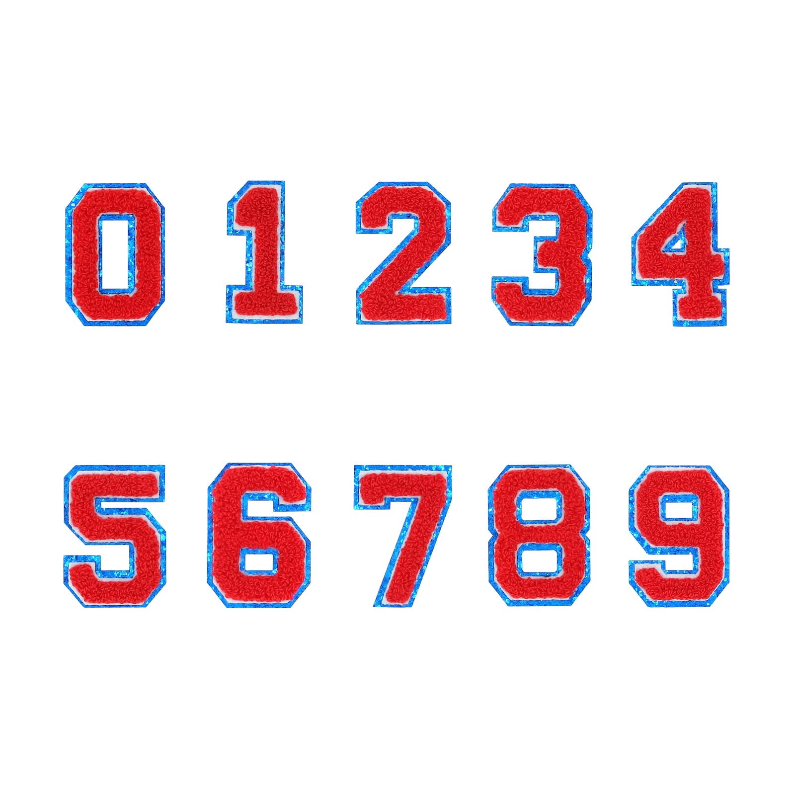 10 PCS Number Chenille Patches, Self Adhesive Blue Border Glitter ...