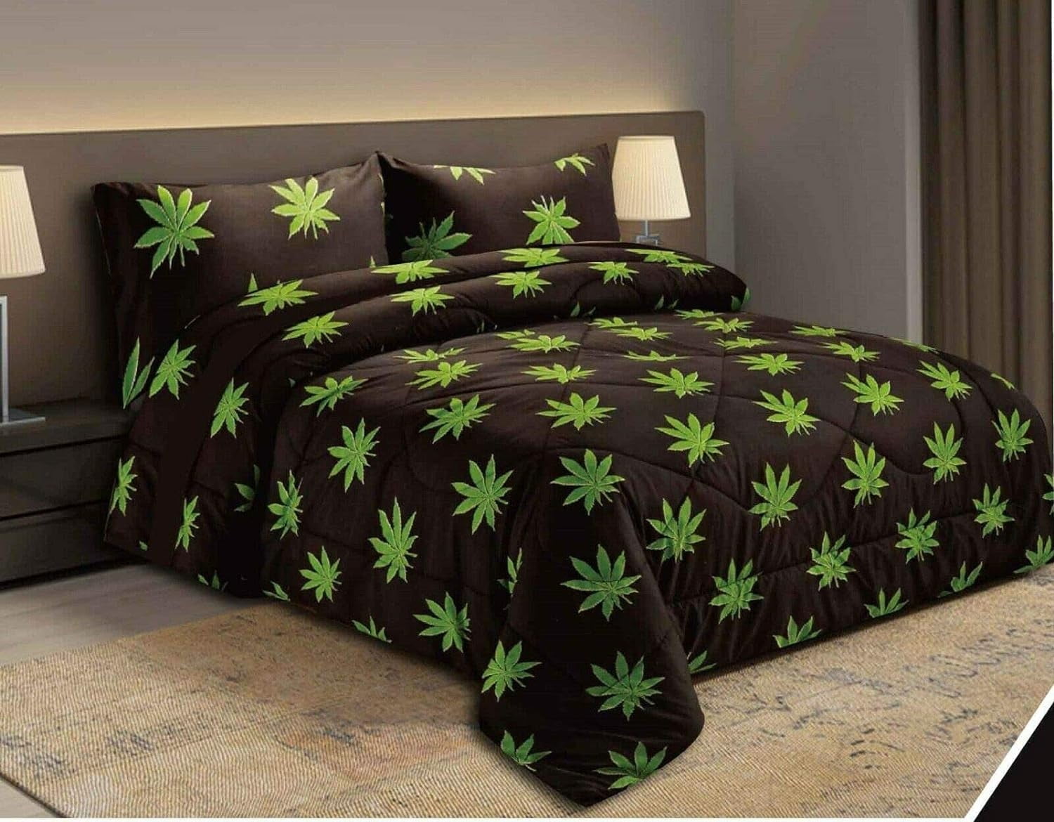 10 PCS POT MARIJUANA LEAF WEED Comforter, Sheet and Curtain SET--King ...