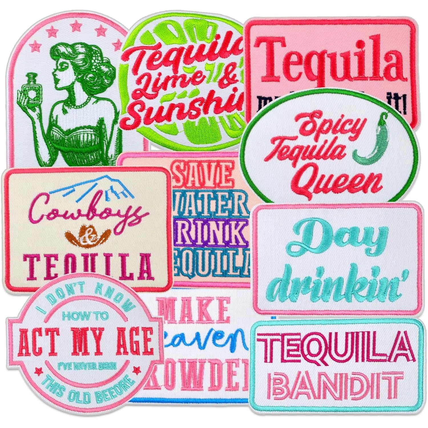 10 PCS Party Patch Funny Cool Vintage Tequila Drinking Embroidered Iron ...
